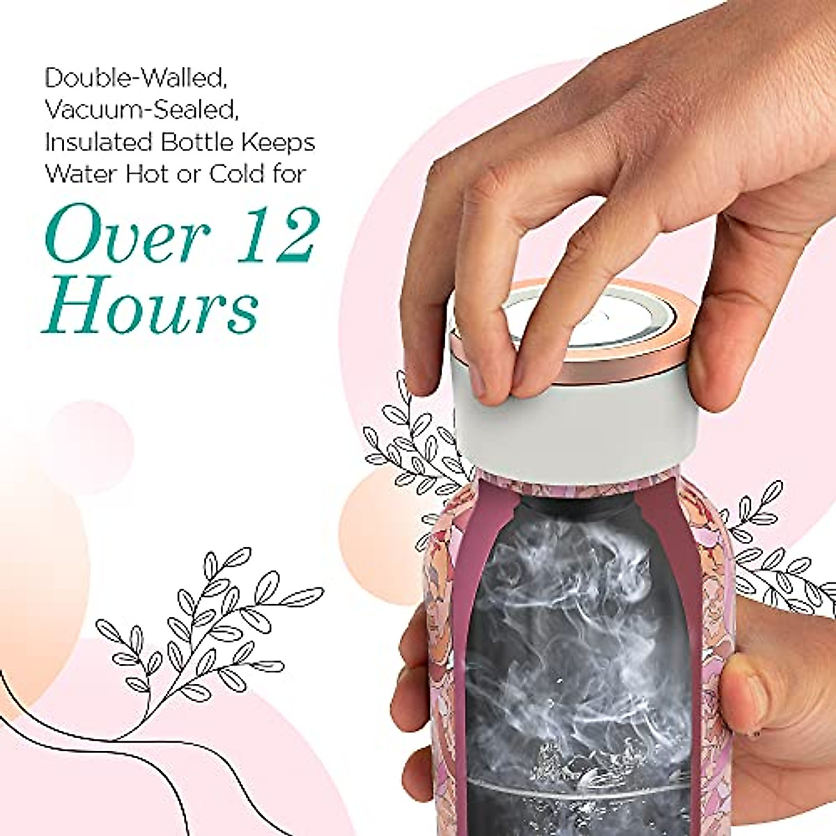 UVBRITE Beam Self-Cleaning UV Water Bottle - 24 Oz Insulated Stainless Steel Bottle - Rechargeable Sterilizing Bottle with Safety Lock Push Button Quick Purification for Safe Drinking Water Anywhere