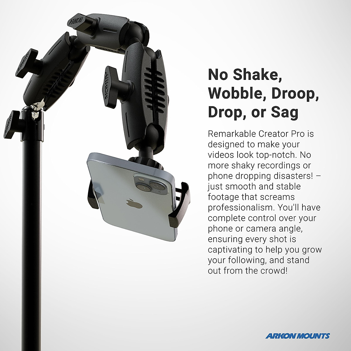 ARKON Mounts Phone Holder Full Kit - Adjustable Overhead Arm Cell Phone Table Top Stand and Tablet Mount with Ring Light - Professional Holders for Horizontal or Vertical Filming