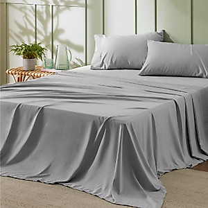 Bedsure King Size Sheets Set - 4 Pieces Soft King Sheets - Breathable & Cooling - Hotel Luxury - Easy Care Polyester Microfiber Bedding for Women, Men, Grey