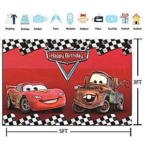 RUINI Car Racing Themed Backdrop Cartoon Cars Mobilization Birthday Party Decorations Backdrop 5x3FT