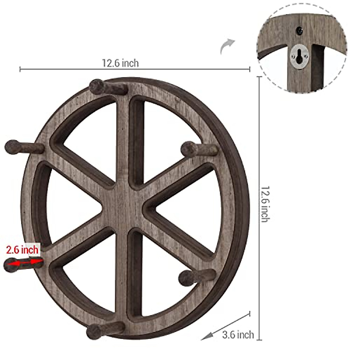 MyGift Wall Mounted Coffee Mug Holder Rack with Helm Shaped Design, Brown Solid Wood Hanging Cup Storage Rack with 6 Hooks