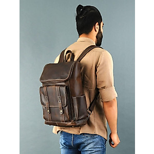 Gratlin Buffalo Leather Backpack for Men & Women 17 Inches | Vintage Genuine Leather Laptop Backpack | Full Grain Brown Leather Rucksack Knapsack with Padded Laptop Sleeve Best for Office Travel Use
