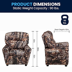Flash Furniture Chandler Vinyl Kids Recliner with Cup Holder and Safety Recline, Contemporary Reclining Chair for Kids, Supports up to 90 lbs., Camouflage