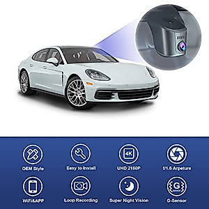 Fitcamx 4K Dash Cam Suitable for Porsche 911 992 Cayenne 9YA 9Y0 9Y3 Panamera 971 Taycan (Model A), OEM Factory Style, Ultra HD 2160P Video WiFi, Parking Sensor, Loop Recording, Easy to Use, 64GB Card