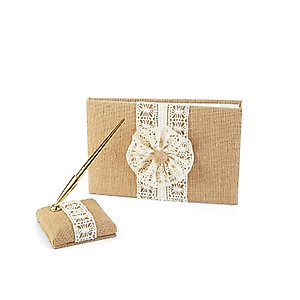 Rustic Wedding Guest Book Set by Celebrate It, Burlap & Lace