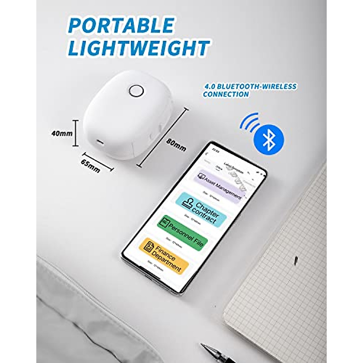 iEager L13 Label Maker, Label Printer with Tape, Wireless Mini Label Printing Machine, Thermal High Speed Printing, White, Compatible with iOS & Android