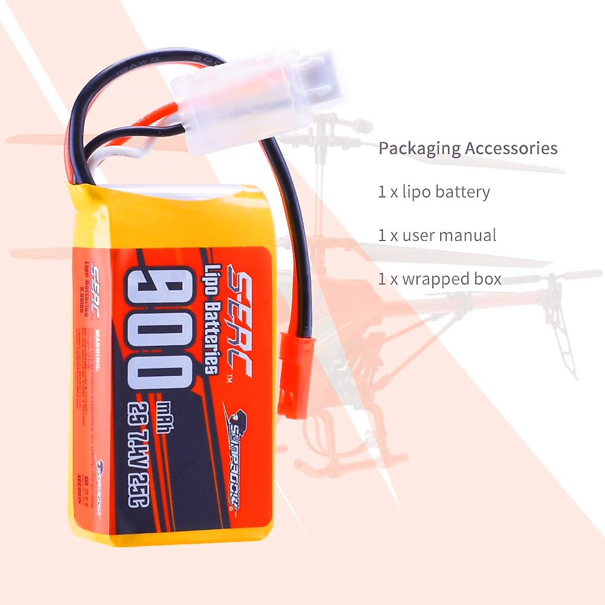 SUNPADOW 7.4V 2S RC Small Lipo Battery 25C 900mAh with JST Connector Rechargeable for RC Airplane Receiver Aircraft Quadcopter Helicopter Drone FPV (2 Count)