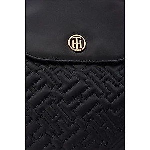 Tommy Hilfiger Nina II Flap Backpack Bias Quilted Smooth Nylon Black One Size