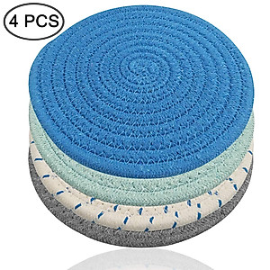 4 Pcs Cotton Thread Weave Hot Pot Holders, AIFUDA Multi-use Hot Mats Non-Slip Stylish Coasters Insulation Hot Pads Trivet for Cooking and Baking