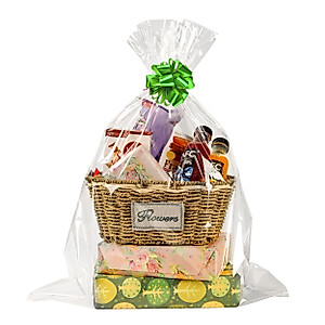 NPLUX 5 Pack Cellophane Gift Bags Large Treat Bags Clear Plastic Gift Bags Cellophane Wrap for Gift Baskets (30×40IN)