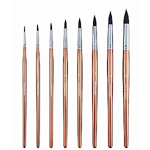 Transon Round Watercolor Detail Paint Brushes Goat Hair 8pcs for Watercolors,Acrylics,Inks,Gouache,Oil and Tempera