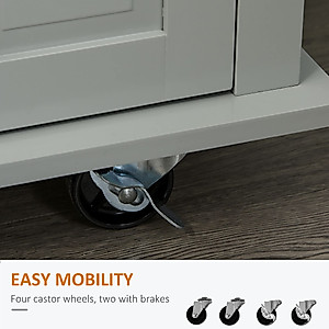 HOMCOM Kitchen Island on Wheels, Rolling Cart with Rubberwood Top, Spice Rack, Towel Rack and Drawers for Dining Room, Grey