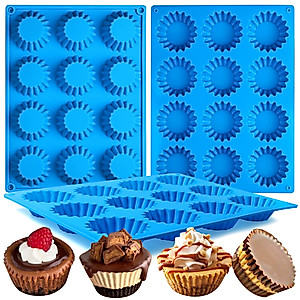 Sidosir 3pcs Peanut Butter Cup Mold, Silicone Mini Tart Pan for Bite Size Fat Bombs, Silicone Chocolate Candy Mold for Brownie (Peanut Butter Cup)
