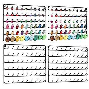 HAITRAL 4 Set of 54-Spool Sewing Thread Rack, Wall-Mounted Metal Sewing Thread Holder, Hair-braiding Organizer, Black