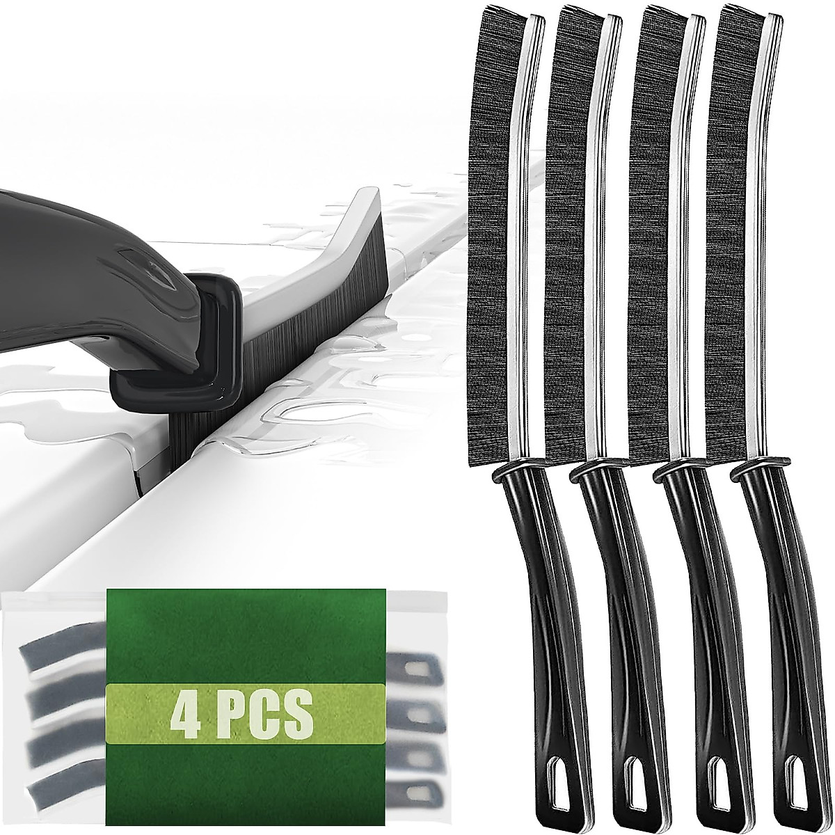 Hard Bristle Crevice Cleaning Brush, Crevice Cleaning Brush | Extra Strong & Long| Gap Cleaning Brush, Hard-Bristled Brush Set, Hand Bristled Stiff Bristle Cleaning Brush with Long Handle（4 pcs）