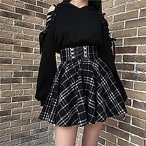 YANOOLH Women Cat Ear Hoodies Long Sleeve Off Shoulder Cute Crop Top Pullover Hoodie Sweatshirt Black L