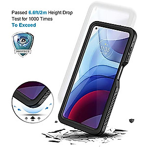 Lanhiem for Motorola Moto G Power 2021 Case, IP68 Waterproof Dustproof Shockproof Case with Built-in Screen Protector, Full Body Underwater Protective Cover for Moto G Power (2021) Only, Black/Clear