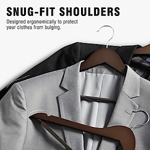 TECHMILLY 20 Pack Solid Wooden Suit Hangers, Heavy Duty Coat Hangers for Closet, Smooth Finish Clothes Hangers with 360° Swivel Hook & Non Slip Pant Bar & Cut Notches for Shirt, Walnut