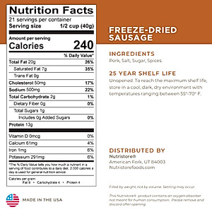 Nutristore Freeze Dried Sausage Crumbles | Survival Emergency Food Supply, Meal Prep, Camping | Made in USA | 25 Year Shelf Life | #10 Can, 29.6 oz