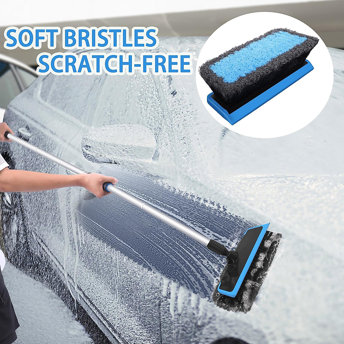 Lsyomne 62'' Car Wash Brush with Long Handle, Scratch-Free Soft Bristles Sturdy Car Wash Brush, Complete Cleaning Kit with Car Wash Mop Mitt Towel Windshield Squeegee Wheel Tire Brush for Car Truck RV