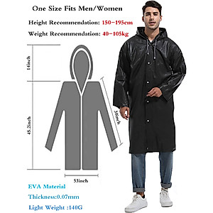 Borogo Rain Ponchos for Adults Reusable 2Pcs Raincoats Emergency Survival With Hoods And Sleeves for Women Men Black