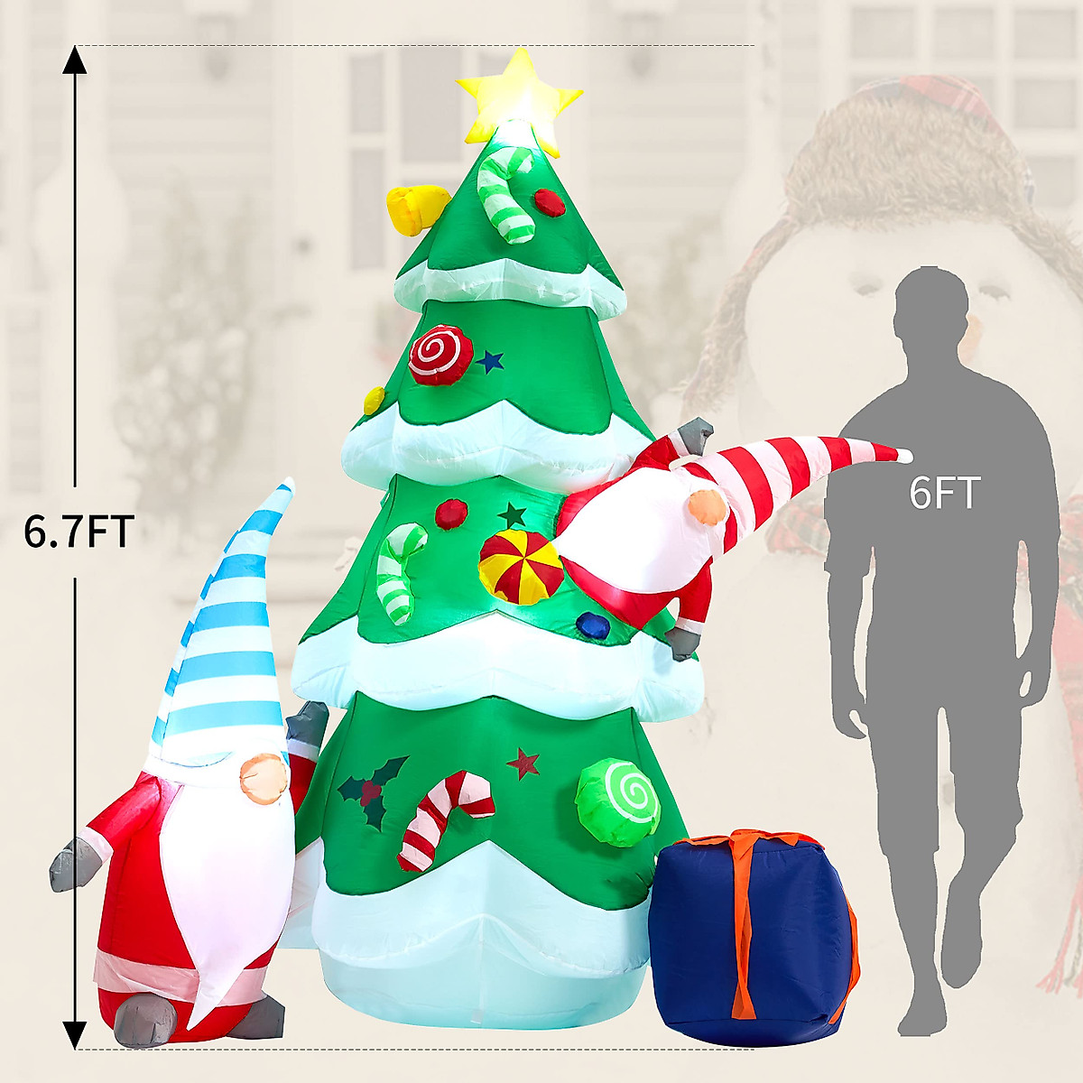 SUNGIFT Christmas Inflatable Tree, 7 FT Giant Lighted Christmas Blow Up Santa Claus with Gift Box for Indoor Outdoor Yard Garden Xmas Inflatables Party Decorations