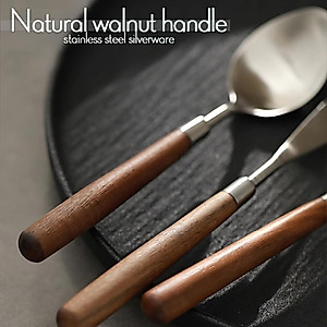 BLEWAR 304 Stainless Steel Wooden Handle Dinner Forks, Set of 4-8.07-Inch Forks for Dinner, Dessert, Salad, and Fruit - Comfortable Grip and Elegant Design