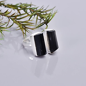 Raw Black Tourmaline Gemstone Twisted October Birthday Stone Rings, 925 Sterling Silver Ring RSR3088 (9)