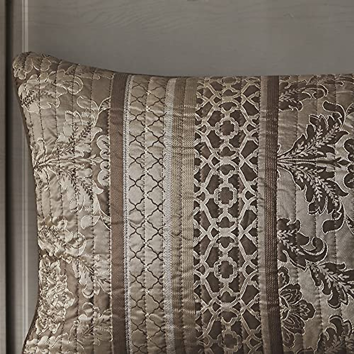 Madison Park Quilt Traditional Damask Design All Season, Lightweight Coverlet Bedspread Bedding Set, Matching Shams, Pillows, King/Cal King(104"x94"), Bellagio, Jacquard Brown/Gold 6 Piece (MP13-369)
