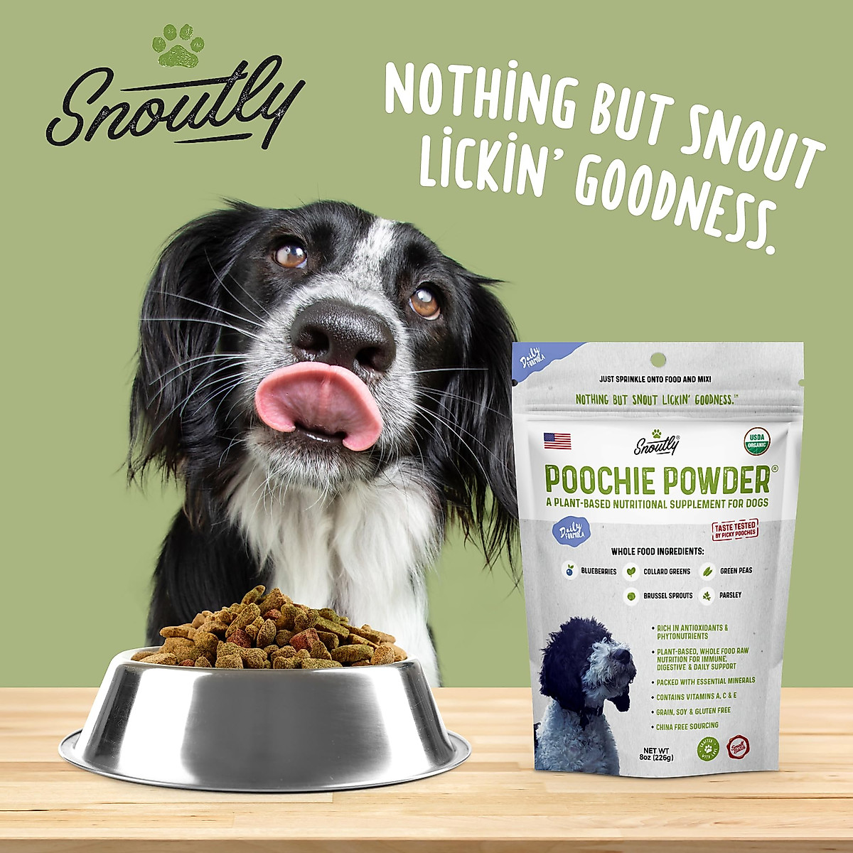 Snoutly Poochie Powder: USDA Certified Organic Dog Supplement & Super Multivitamin - Mother Nature's Vitamins & Minerals for All Dogs & All Ages, Nutritional & Digestion Support, RAW Superfood
