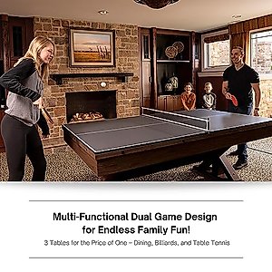 Freetime Fun 3 in 1 Multi Game 7 FT Pool Table with Dining Top and Ping Pong Table with Benches, Includes Billiard Accessories and Tennis Paddles - Combo Table (Espresso)