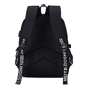 Gmoke Cartoon Canvas Laptop Backpack for Teen, Backpack for Women Men with USB Charging Port. (Black1)