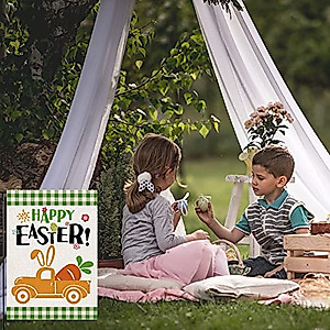Happy Easter Truck Garden Flag, Spring Vertical Double Sized Burlap Flag for House Yard Outdoor Decor 12.5 x 18 Inch