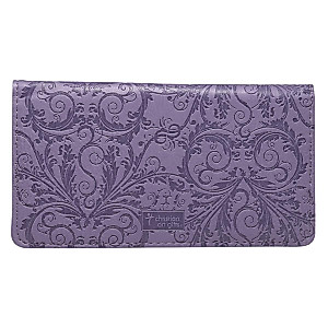 Christian Art Gifts Purple Faux Leather Checkbook Cover for Women with Inspirational Scripture - Be Still - Bi-fold Checkbook Cover for Duplicate Checks ID Credit Cards & Pen Loop Holder - Psalm 46:10