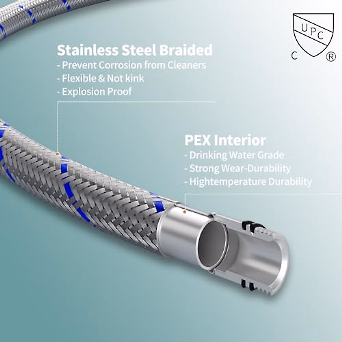 Hoimpro Brushed Gold Waterfall Spout Single Hole Bathroom Faucet, Stainless Steel Single Lever Bathroom Vanity Sink Faucet with Drain, cUPC Hose and Deck Plate