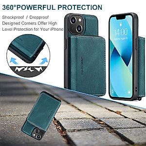 Phone Case for iPhone 14 6.1 inch Wallet Cover with Tempered Glass Screen Protector and Credit Card Holder Zipper Stand Leather Cell Accessories iPhone14 5G i i-Phone i14 iPhone14case Women Blue