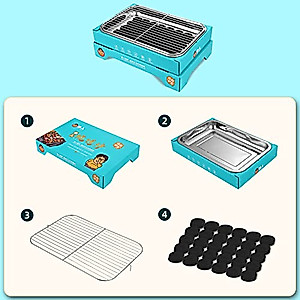 Charcoal Grill, Portable Charcoal Grill, Single Use Compact Detachable Stainless Steel Portable Barbecue Smoker Grill, Compact and Lightweigh and Portable, for Outdoor Camping Barbecue Picnic(BLU