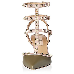 Valentino Women's Rockstud Ankle Strap Pump, Army Green, 37 M EU/7 M US
