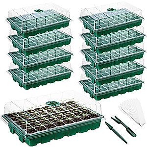 10 Pcs Seed Starter Tray 40 Cells Seed Starter Kit with Humidity Dome and Base Propagation Tray Plant Germination Greenhouse Mini Propagator Station for Seeds Growing, Total 400 Cells(Green,10 Pcs)