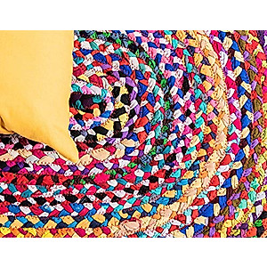 Unique Loom Braided Chindi Collection Area Rug - Layer (3' 3" Round, Multi/ Blue)