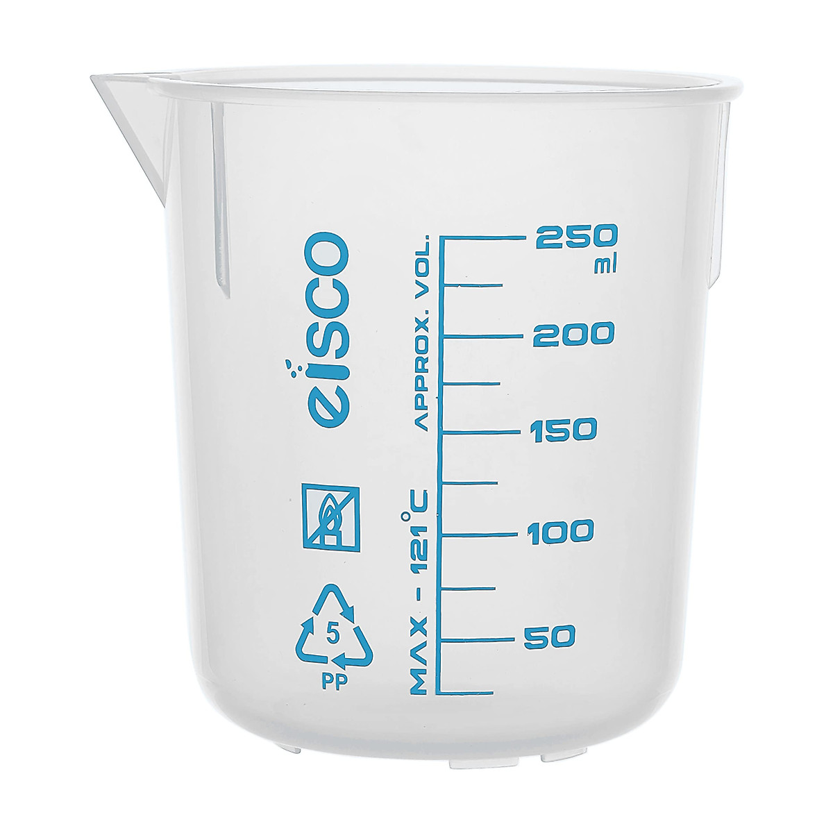EISCO Premium 250mL Beaker - Polypropylene Plastic, Blue Screen Printed, 25mL Graduations