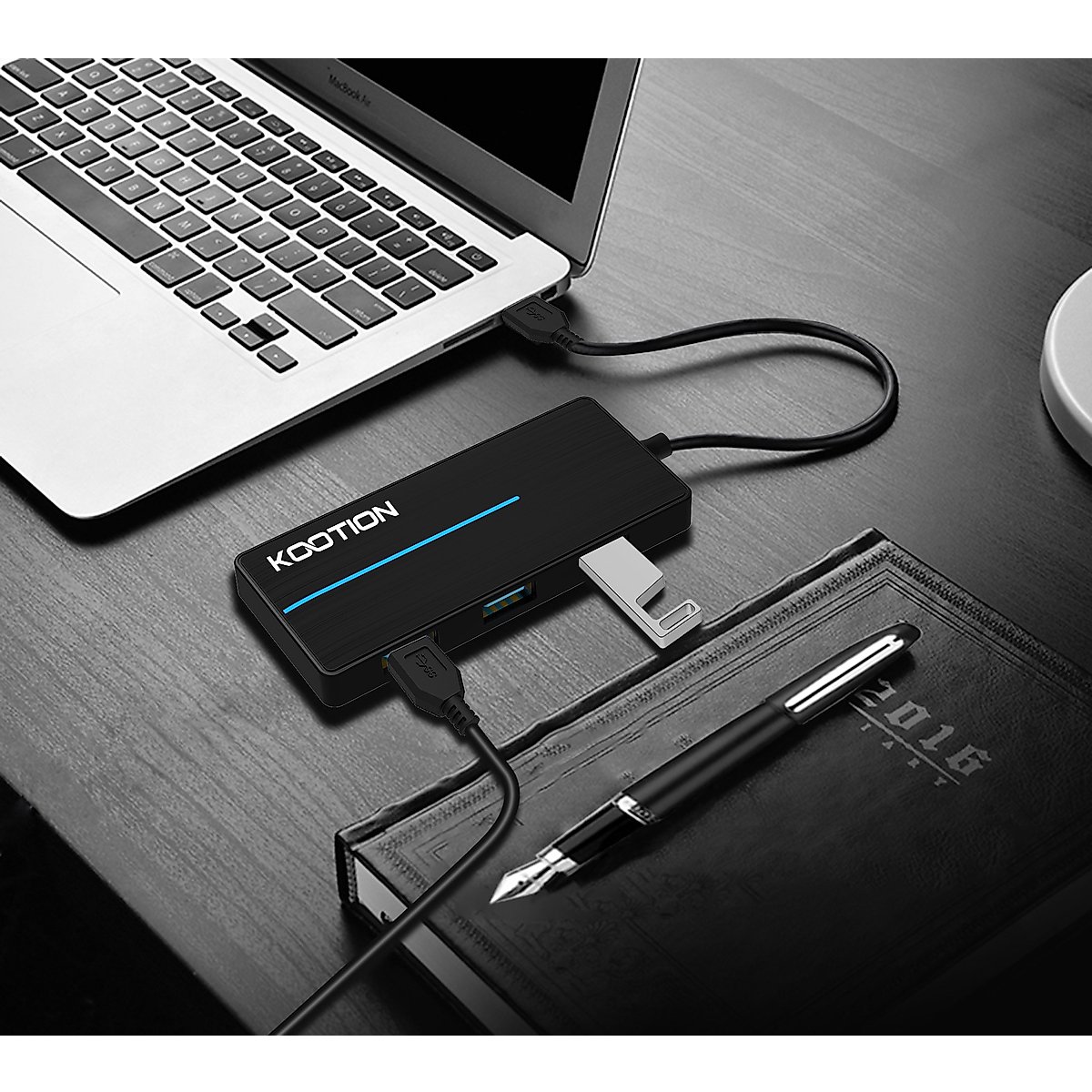 KOOTION 4-Port USB 3.0 Hub, Ultra-Slim Data Hub (5Gbps Transfer Speed) with LED Indicator for MacBook, Windows PC, Surface, Mobile HDD, Ultrabook, Flash Drive, Laptop (Black)