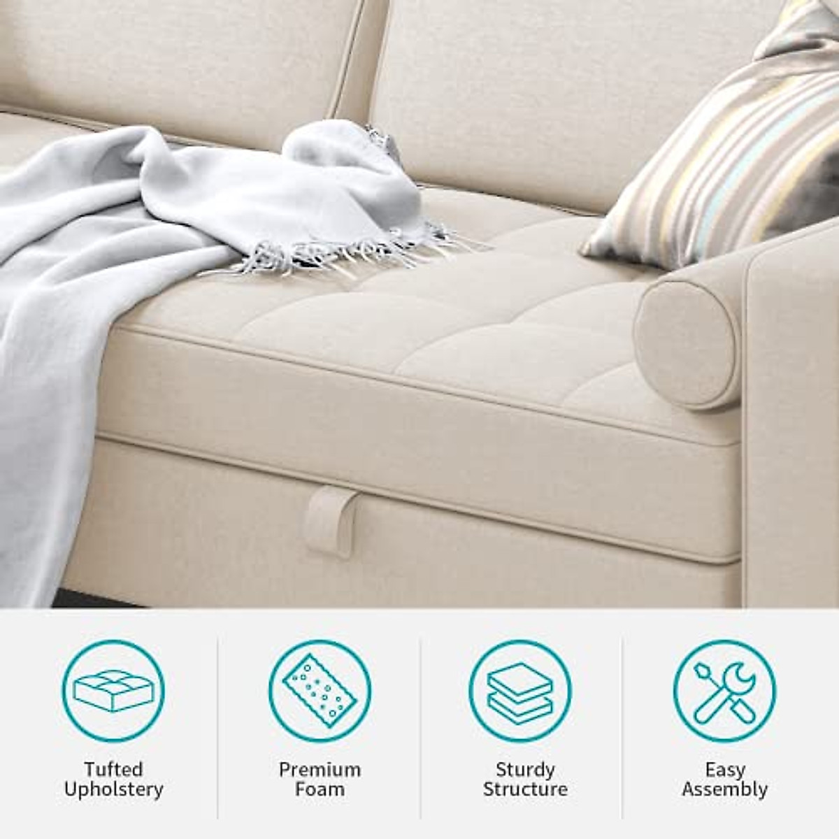 BALUS Convertible Sofa Bed, Upholstered Loveseat Futon Sofa Bed, Reversible Sleeper Sofa Bed with Cushion, Linen Fabric 2 in1 Pull Out Couch Bed for Living Room Apartment Office Bedroom Small Places