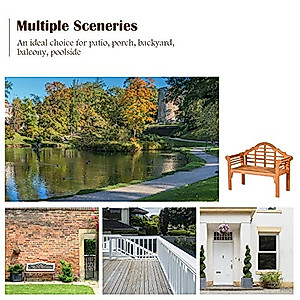 RELAX4LIFE Wooden Garden Bench for Outdoors & Indoor Patio Foldable Bench 4 Ft with Crown-Like Backrest and Curved Armrest Poolside, Porch, Balcony, Garden Eucalyptus Two Person Loveseat Chair