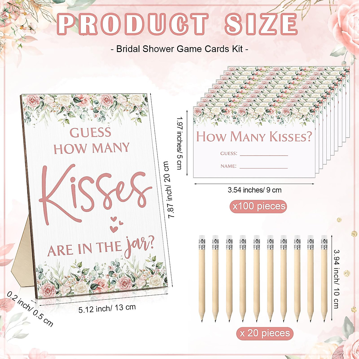 Yousoontic 122 Pieces Guess How Many Kisses Bridal Shower Games Include 1 Bridal Shower Wooden Sign 100 Guessing Cards 20 HB Pencils 1 Game Jar for Guests Wedding Party