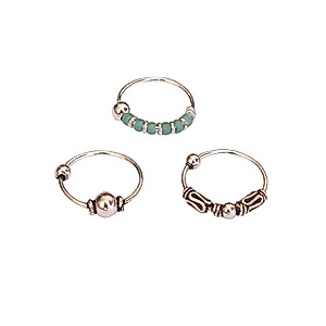 Handmade Silver 3Pcs Very Small 10MM Cartilgae Helix Piercing Hoop Earrings, 925 Sterling Silver, Thin 22Gauge Triplet Set of 3 Original Hoops for women, 1xBeaded 1xSpiral 1xBall, By Miya Jewelry