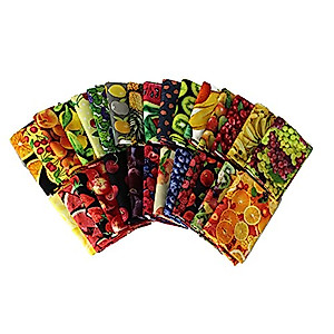 10 Fat Quarters - Fruit Citrus Fruity Food Apples Cherries Pears Strawberries Blueberries Berries Melons Lemon Lime Fabrics Quality Quilters Cotton Assorted Fat Quarter Bundle M224.01