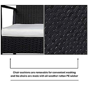 3 PCS Patio Wicker Rattan Furniture Set, Rattan Chair with Coffee Table, Bistro Set Rattan Chair Conversation Sets Garden Furniture for Patio Garden Lawn Backyard Pool (Black-A)