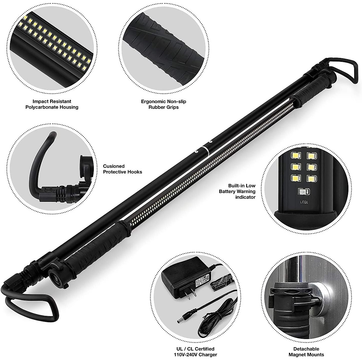 NEIKO 40447A Rechargeable Cordless Underhood Work Light, 202 SMD LED Light Bar with Max 1,200 Lumens, Li-Ion Battery, and 2 Brightness Modes