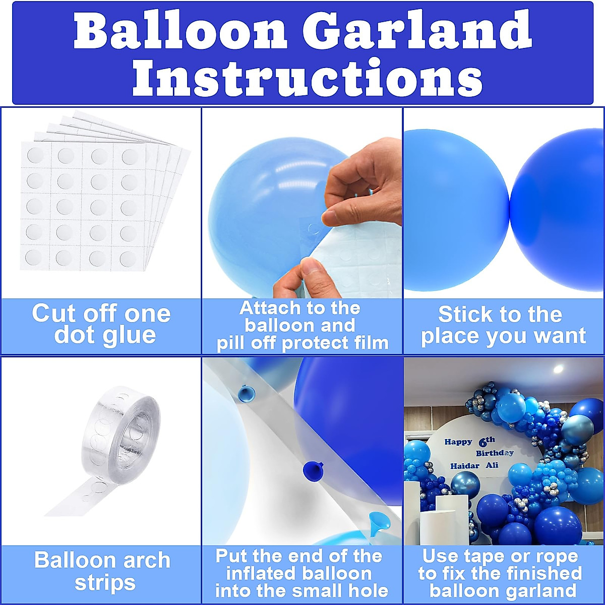 NISOCY 124Pcs Blue Balloons Garland Arch Kit, 18In 12In 10In 5In Baby Light Blue Royal Blue Metallic Blue Balloons for Baby Shower Birthday Baseball Nautical 4th of July Independence Party Decorations